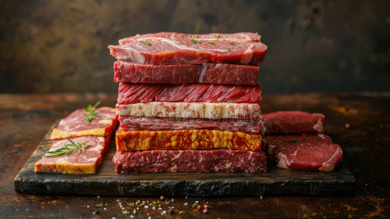 Stack of Raw Meat on Black Plate Stock Image - Image of prep, delicious ...
