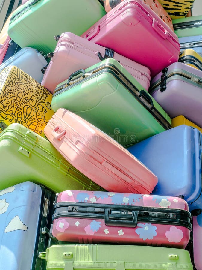 Pile of Various Styles of Colourful Suitcases Stock Image - Image of ...