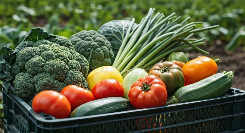Pile of Vegetables in a Box, the Box is in the Vegetable Garden Stock ...