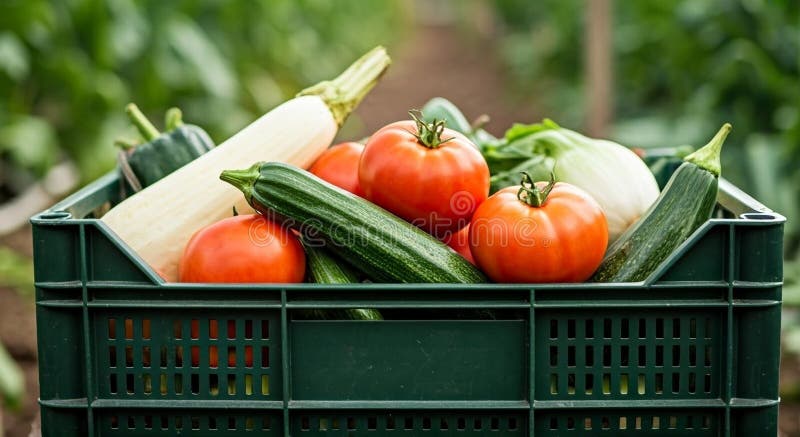 Pile of Vegetables in a Box, the Box is in the Vegetable Garden Stock ...