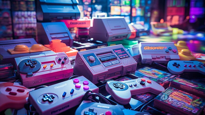 A Pile of Video Game Controllers on a Table Stock Image - Image of ...