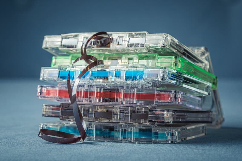 Pile of Vintage Cassette Tapes with an Extracted Tape Stock Photo ...