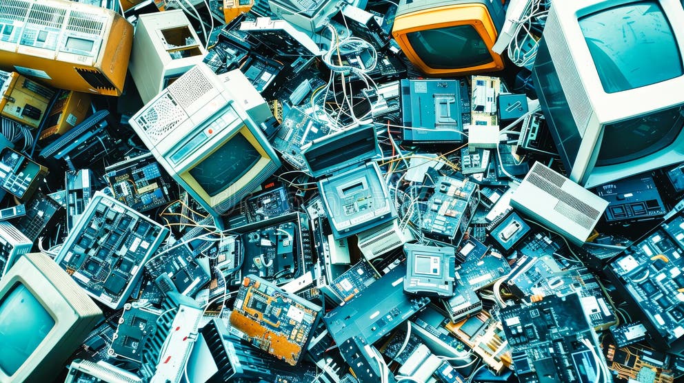 Pile of Vintage Electronics and Computer Parts Stock Illustration ...