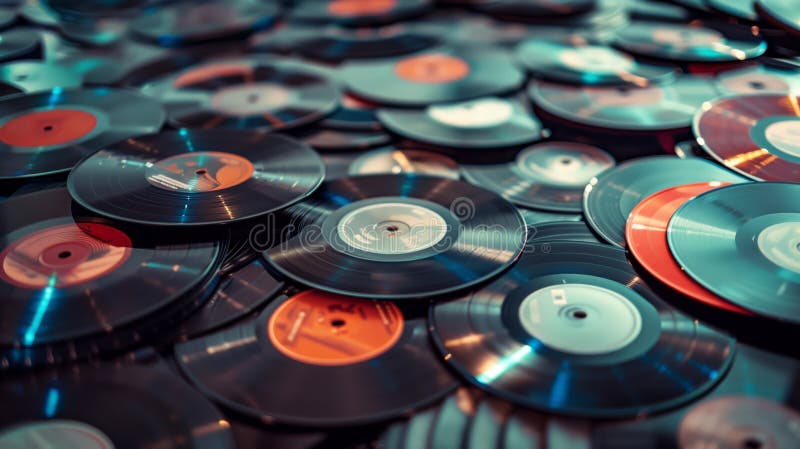 A pile of vinyl discs stock illustration. Illustration of antique ...