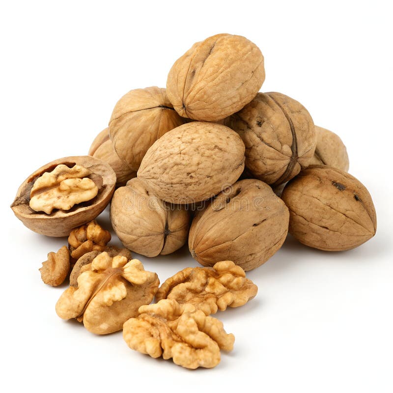 A Pile of Walnuts Isolated on White Background Stock Illustration ...