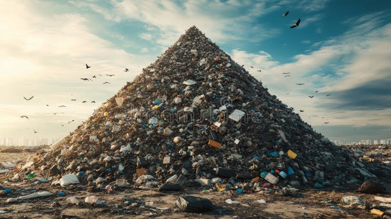 Pile of Waste Creating Mountain of Garbage Under Cloudy Sky Stock ...