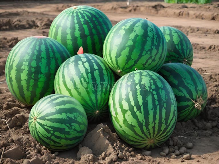 A Pile of Watermelons in the Farm Stock Illustration - Illustration of ...