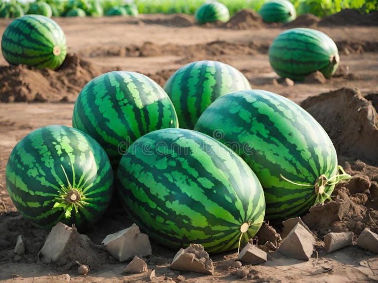 A Pile of Watermelons in the Farm Stock Illustration - Illustration of ...