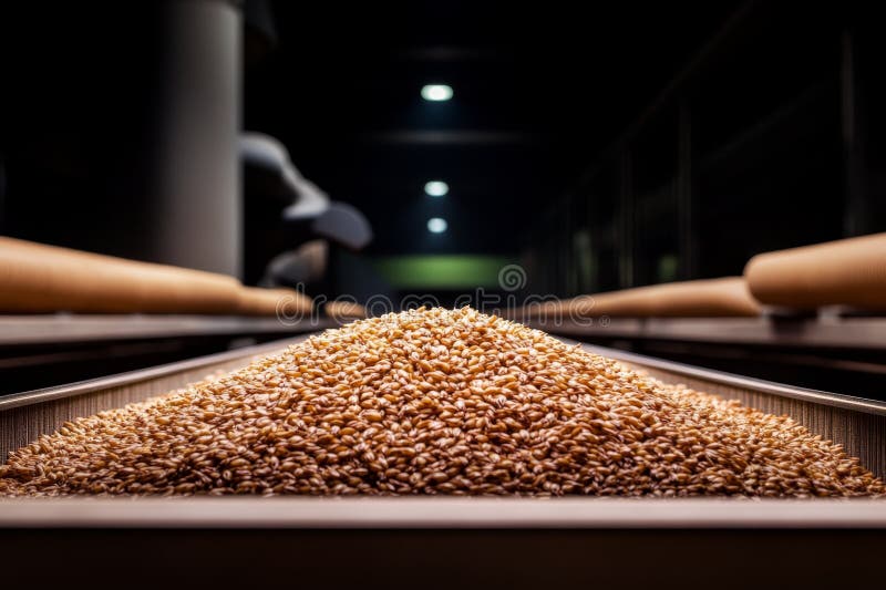 Wheat Grains Piled in Storage Facility during Grain Processing at Night ...
