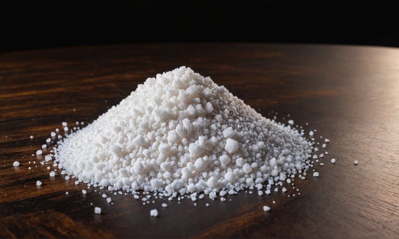 A Pile of White Crystals Sits on a Brown Wooden Table Stock Photo ...