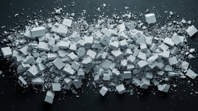 A Pile of White Cubes Scattered Across a Dark Gray Surface. Stock ...