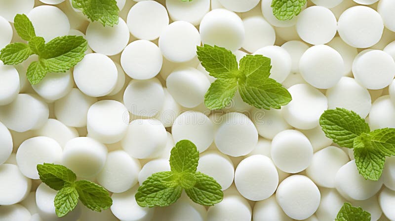 Pile of White Mints Candy with a Green Mint Leaves. Generative AI Stock ...