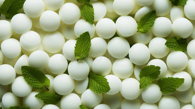 Pile of White Mints Candy with a Green Mint Leaves. Generative AI Stock Illustration ...