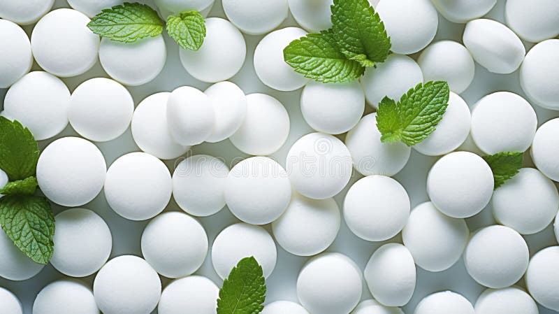 Pile of White Mints Candy with a Green Mint Leaves. Generative AI Stock ...