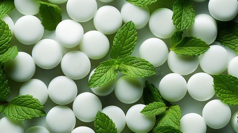 Pile of White Mints Candy with a Green Mint Leaves. Generative AI Stock ...