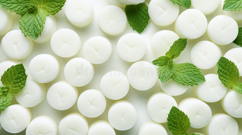 Pile of White Mints Candy with a Green Mint Leaves. Generative AI Stock ...