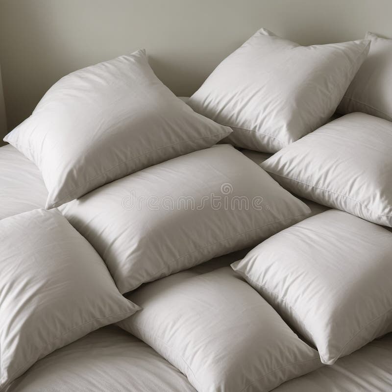 A Pile of White Pillows on the Bed. Generative AI Stock Illustration ...