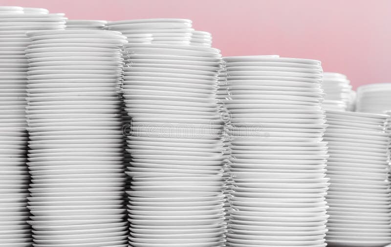 Pile of White Plates in Warehouse. Stock Photo - Image of bowl, buffet ...