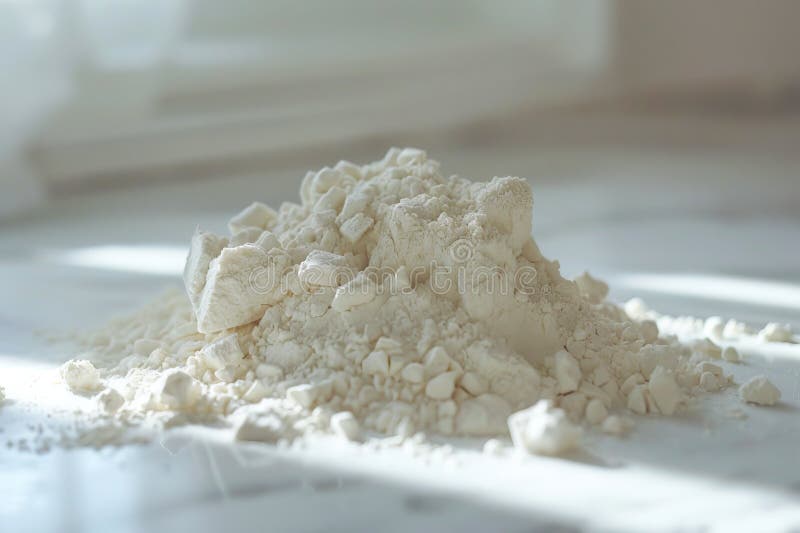 A Pile of White Powder on a Table Stock Photo - Image of dough, grain ...