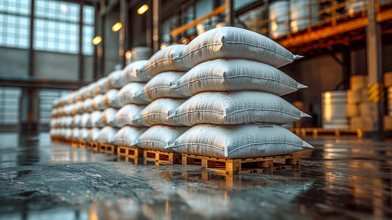 Pile of White Sacks on a Pallet in a Warehous Stock Illustration ...