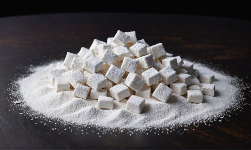 A Pile of White, Square Candies Sits on a Black Surface, Covered in ...