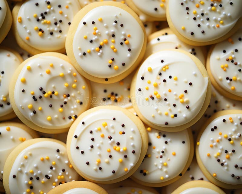 A Pile of White and Yellow Sugar Cookies with Sprinkles Stock ...