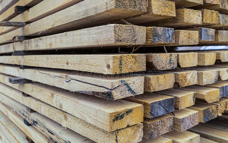 Beams Row Of Wooden Rectangular Log Stack Close-up With A Smooth Cut ...