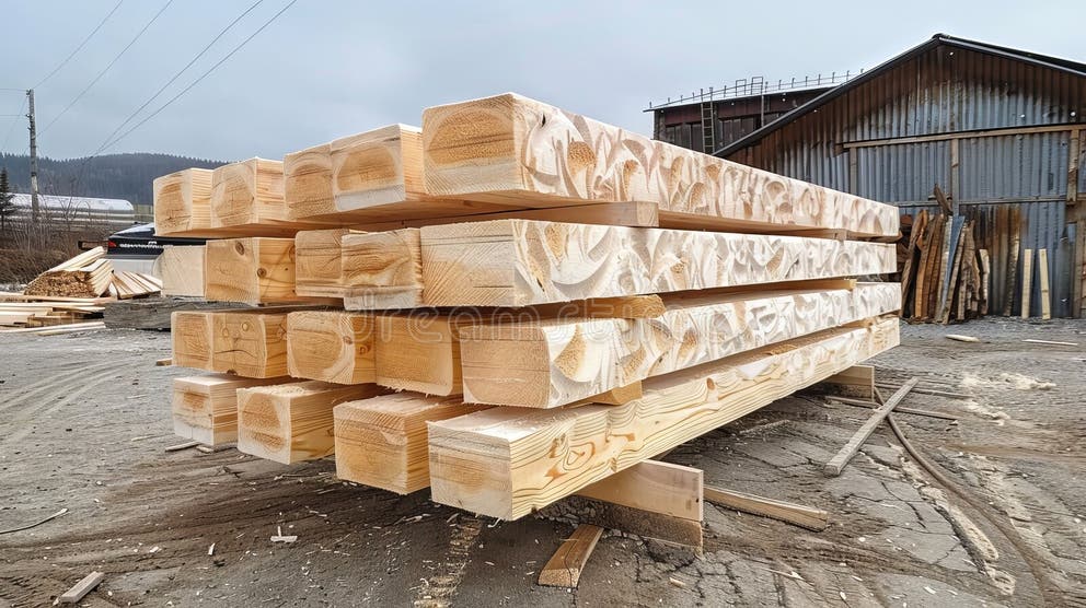 A Pile of Wood Blocks in Front of a Building Stock Photo - Image of ...