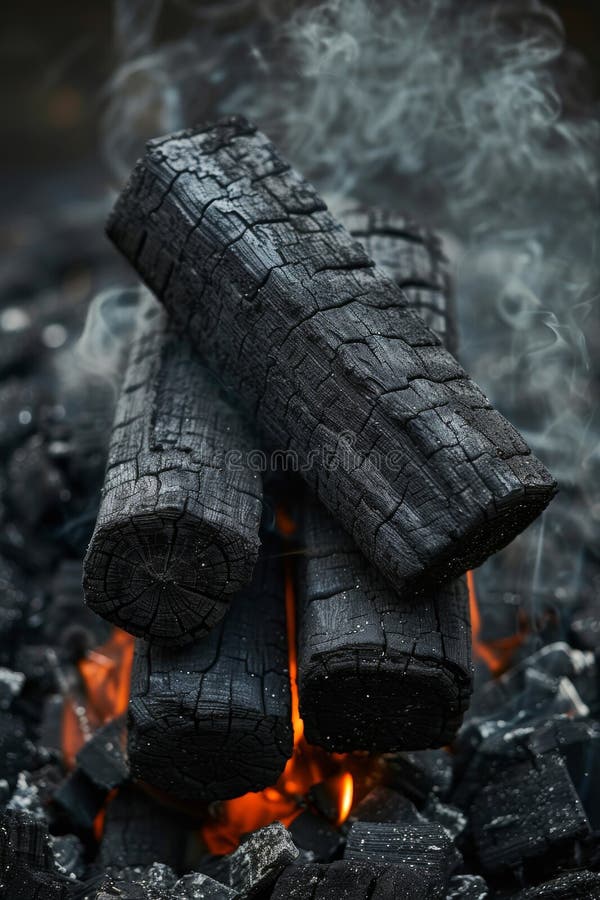 A Pile of Wood Burning on a Fire with Some Embers, AI Stock ...