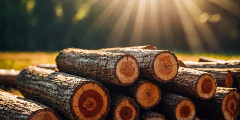 A Pile of Wood Logs with the Sun Shining on Them. Stock Illustration ...