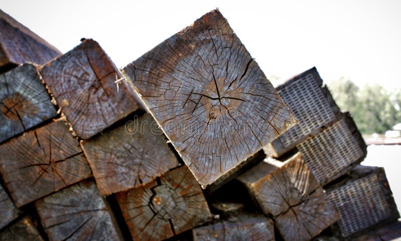 A Pile of Wood Sleepers Up Close Stock Photo - Image of sleepers ...