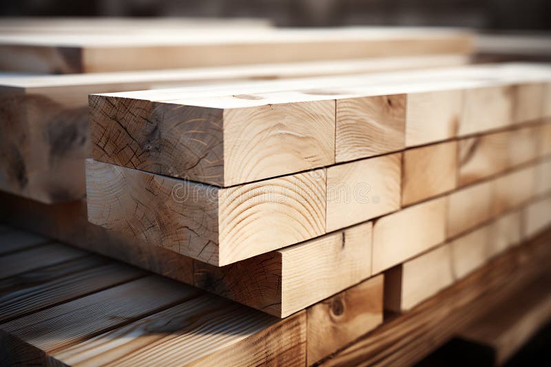 Pile of Wooden Boards in Warehouse, Closeup. Building Materials Stock ...