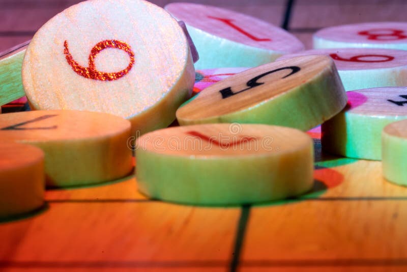 Pile of Wooden Round Tokens with Numbers Stock Photo - Image of luck ...