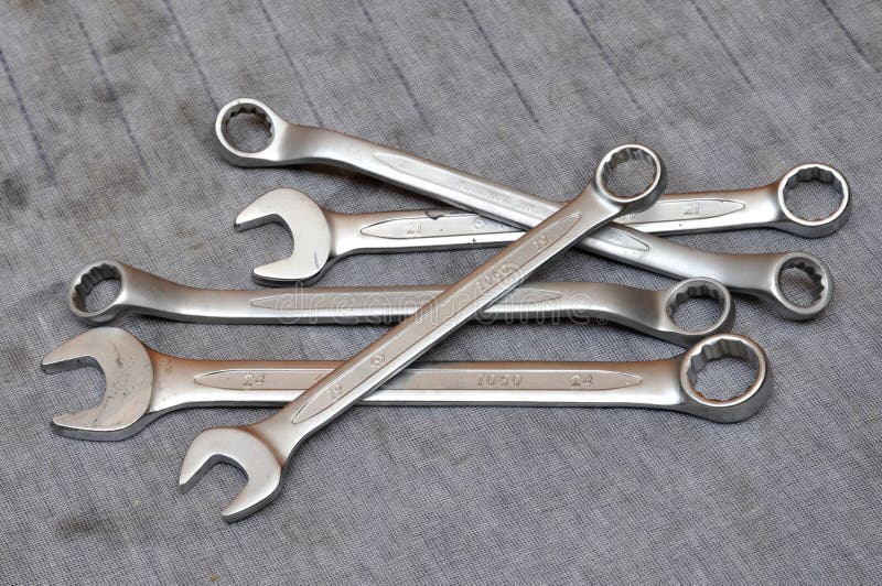 Pile of Old Wrench. Mechanic Tools. Closeup Set of Spanner in Tool Box ...
