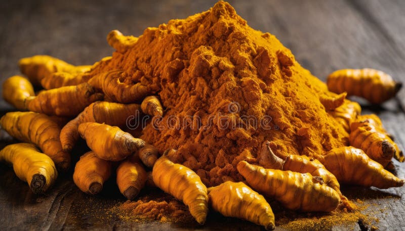 A Pile of Yellow Ginger Root on a Wooden Table Stock Illustration ...