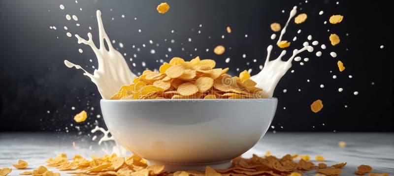 A Pile of Yellow-orange Corn Flakes in a Deep White Bowl Stand on a ...