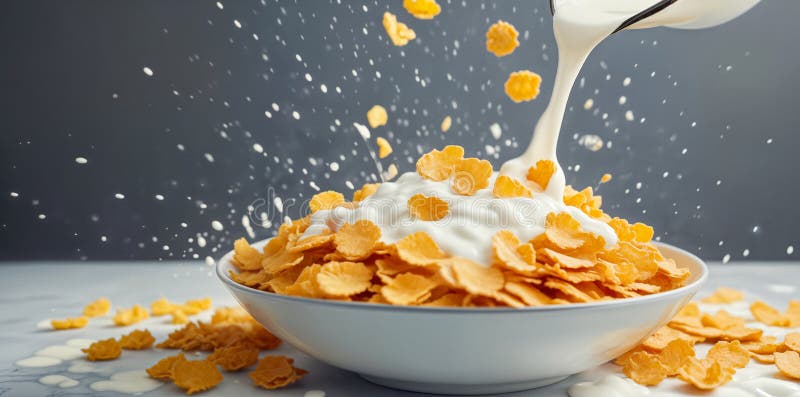 A Pile of Yellow-orange Corn Flakes in a Deep White Bowl Stand on a ...