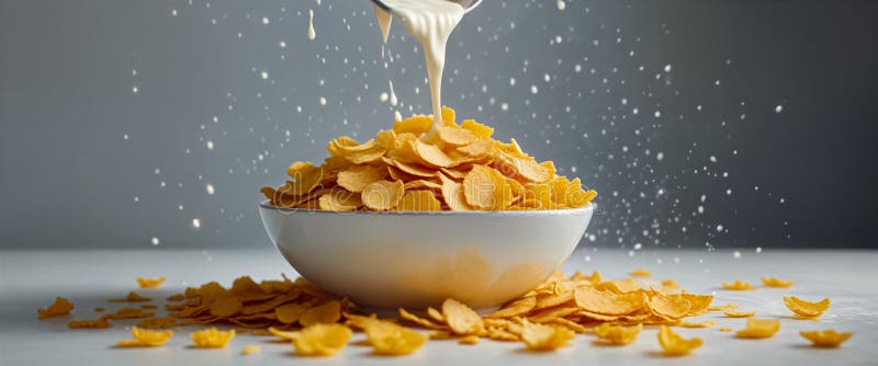 A Pile of Yellow-orange Corn Flakes in a Deep White Bowl Stand on a ...