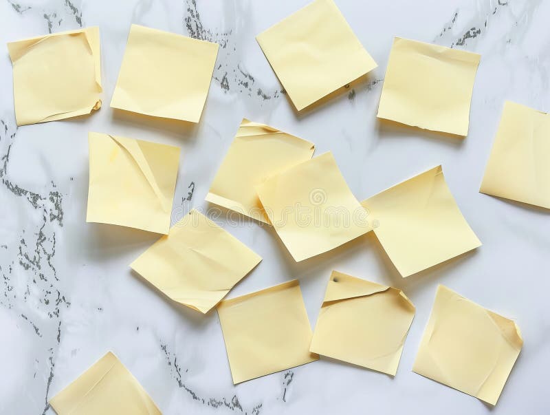A Pile of Yellow Sticky Notes on a Marble Surface Stock Image - Image ...