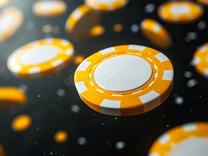 A Pile of Yellow and White Poker Chips on a Black Surface Stock Image ...