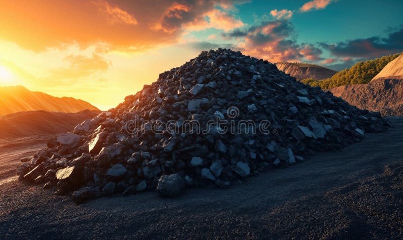 Piled Black Rocks Sunset Quarry Landscape Dramatic Sky Stock Photos ...