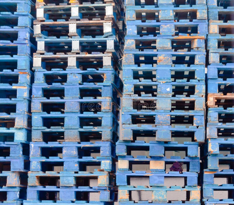 Piled Blue Wooden Euro Pallets Background Pattern Stock Image - Image ...