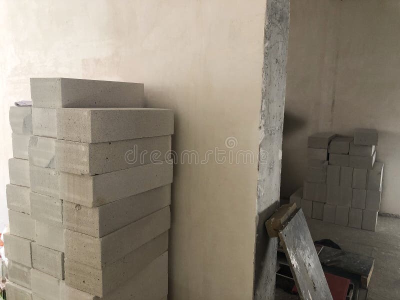 Piled Cinder Blocks on the Floor Building at the Construction Site ...
