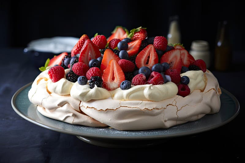 Piled High with Fruit and Cream, Meringue Making a Refreshing and Light ...