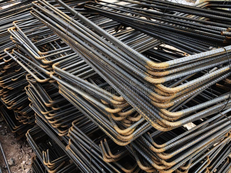 Piled Iron Reinforcement Workpieces. Bent Metal Parts for Reinforcement ...