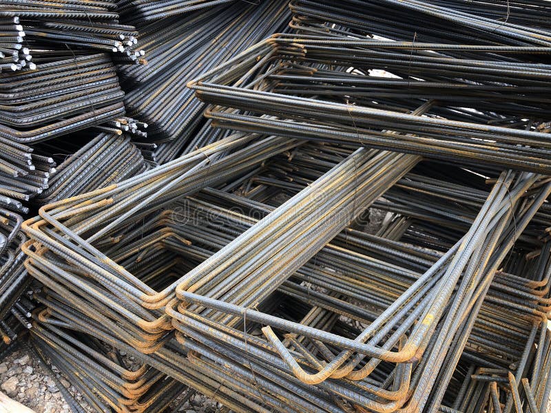 Piled Iron Reinforcement Workpieces. Bent Metal Parts for Reinforcement ...