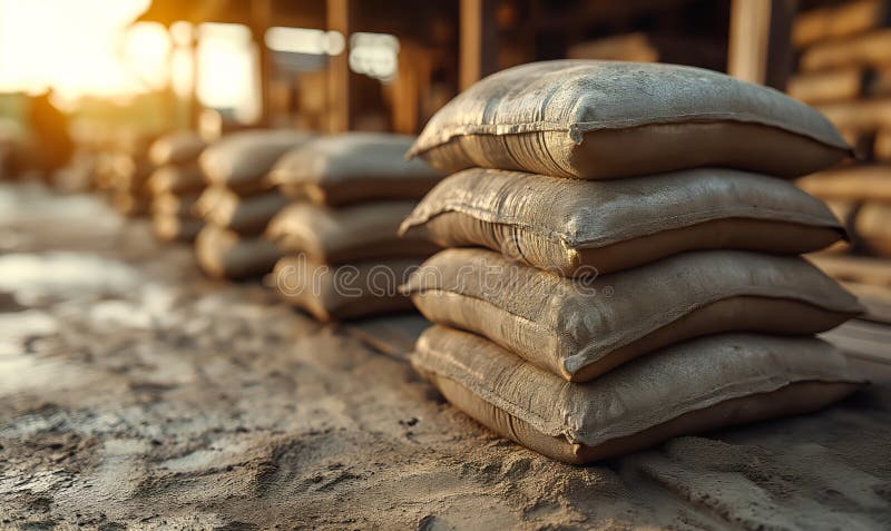 Stack of Sandbags on Sandy Ground. Generative AI Stock Image - Image of ...