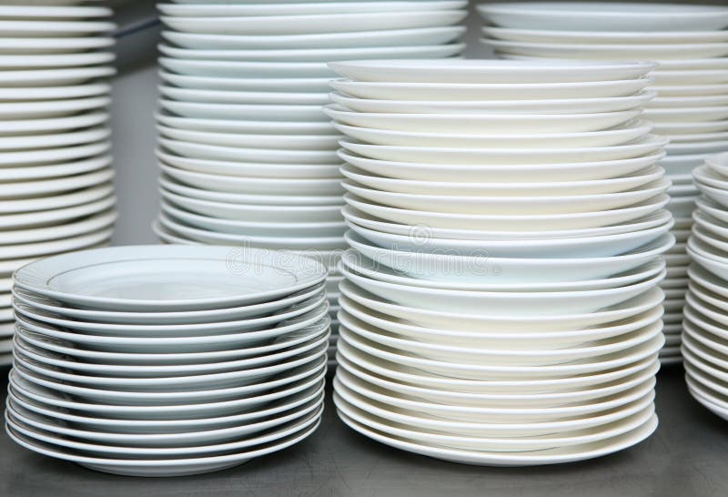 Piled Stack of Clean Dishes Plates Stock Photo - Image of group, dining ...