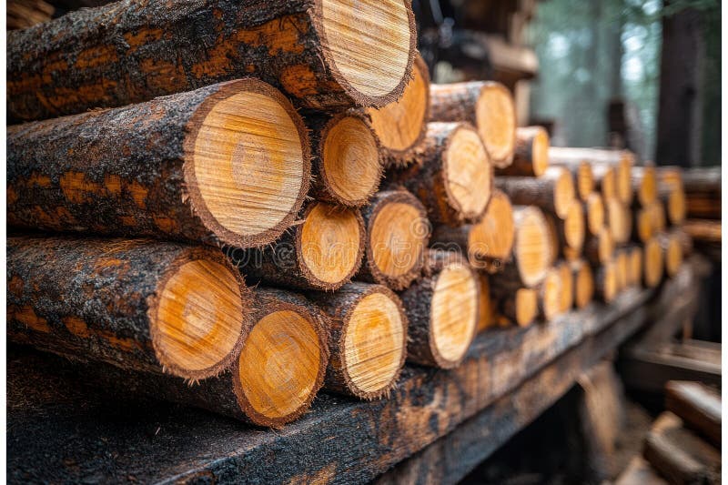 Piled Timber Logs Ready for Sawmill Cutting Stock Illustration ...
