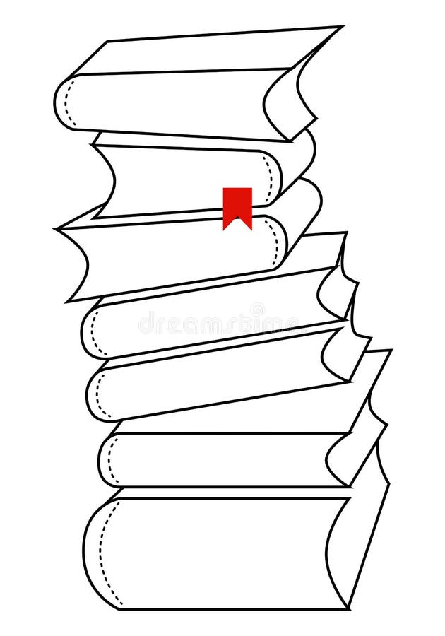 Piles of Books with Bookmarks. Line Drawing Stock Illustration ...